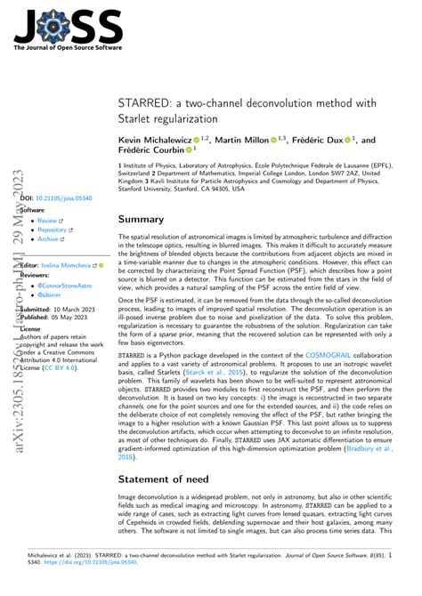 PDF STARRED A Two Channel Deconvolution Method With Starlet Regularization