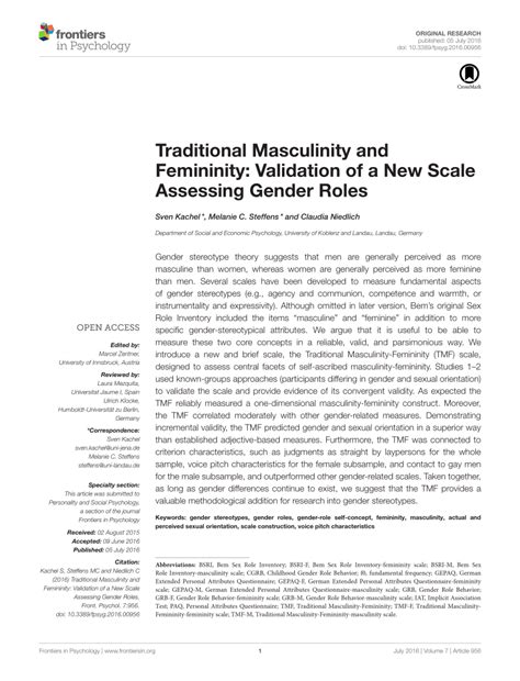 Pdf Traditional Masculinity And Femininity Validation Of A New Scale