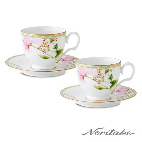 Noritake 湖畔花語金邊 咖啡對杯 Pchome 24h購物