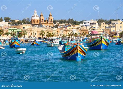 Marsaxlokk Harbor On The Bright Sunny Day Stock Image Image Of