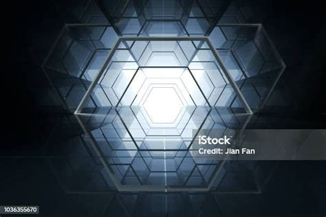 3d 렌더링 거울 반사 채널 미래 배경 육각형에 대한 스톡 사진 및 기타 이미지 육각형 터널 빛 Istock