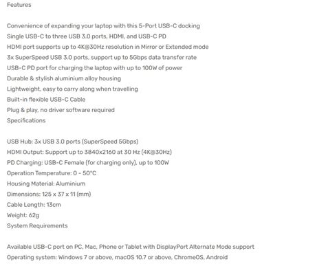 Simplecom CH545 USB C 5 In 1 Multiport Adapter Docking Station Allneeds Computers