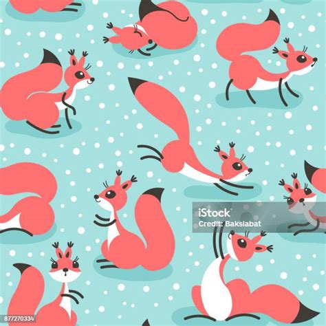 눈 아래 작은 귀여운 다람쥐 선물 포장 벽지 어린이 방 또는 의류에 대 한 완벽 한 겨울 패턴 겨울에 대한 스톡 벡터 아트 및 기타 이미지 Istock