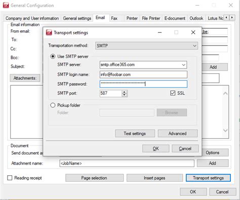configure printandshare to send emails via office 365 smtp print