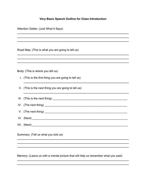 Very Basic Speech Outline For Class Introduction