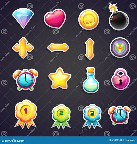 Set Of Cartoon Icons For The User Interface Of Computer Games Stock Vector Illustration Of