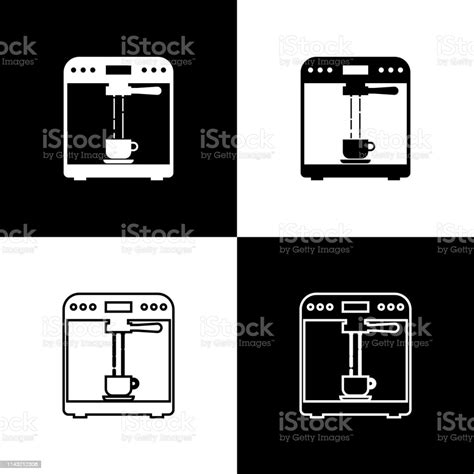 설정 커피 머신과 커피 컵 아이콘 흑백 배경에 고립 선 개요 및 선형 아이콘입니다 벡터 일러스트 가정 생활에 대한 스톡 벡터
