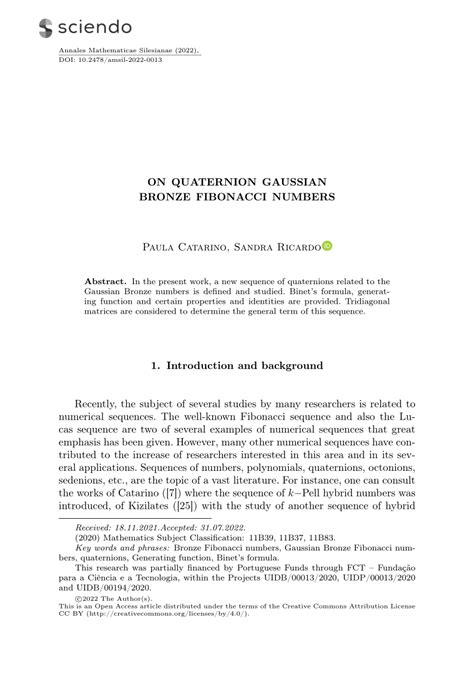 Pdf On Quaternion Gaussian Bronze Fibonacci Numbers