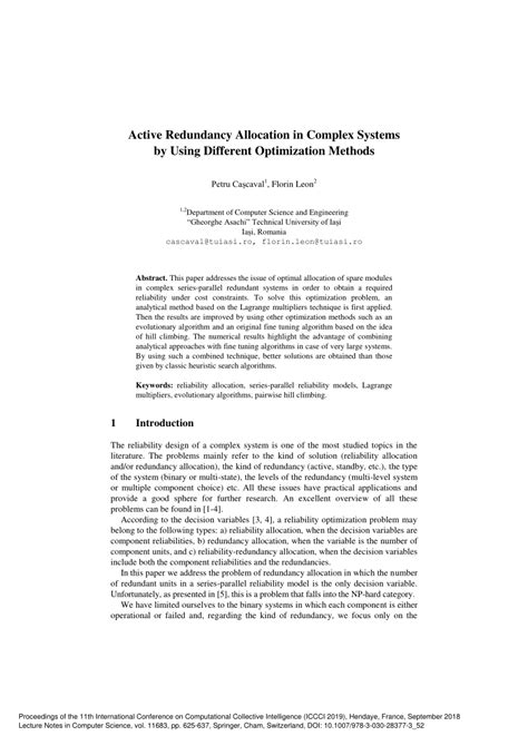 Pdf Active Redundancy Allocation In Complex Systems By Using