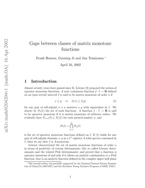 Pdf Gaps Between Classes Of Matrix Monotone Functions