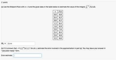 solved use the midpoint rule with n 4 and the given data