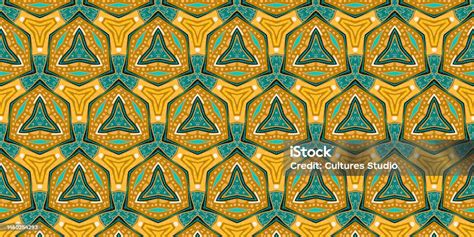 아프리카 패턴 대칭 그래픽 디자인 기하학적 모양 황금빛 노란색과 물 녹색 색상 고화질 이미지 그림 0명에 대한 스톡 벡터 아트
