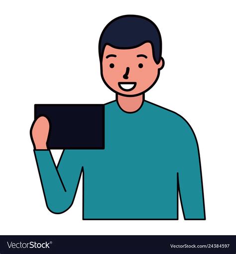 Man Using Cellphone Device White Background Vector Image