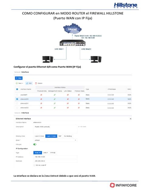 Como Configurar En Modo Router En El Firewall Hillstone Puerto Wan Con