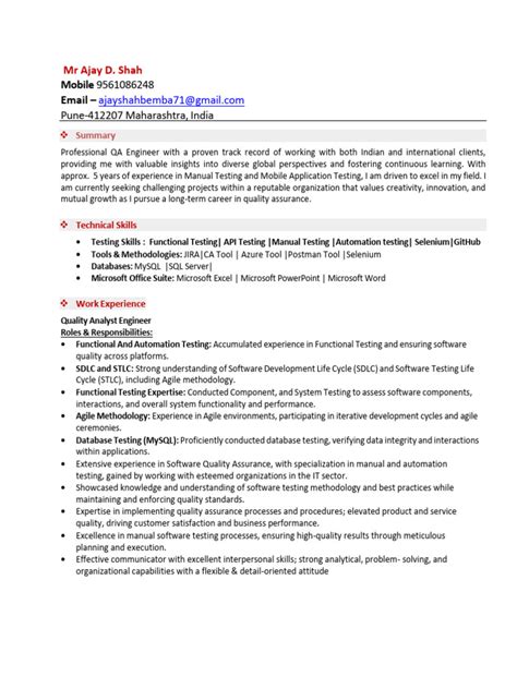 Recent Updated Qa Cv Immediate Joiner1 Pdf Software Testing