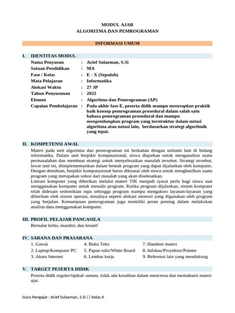 Modul Ajar Bab 7 Algoritma Dan Pemrograman Pdf