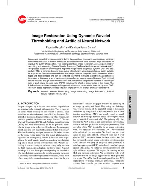 Pdf Image Restoration Using Dynamic Wavelet Thresholding And