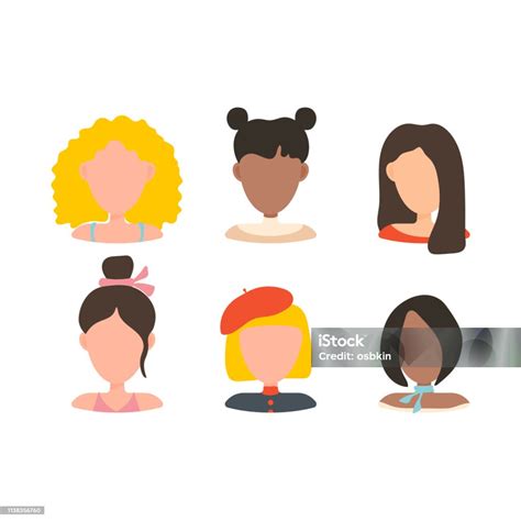 사용자 아바타 프로필 사진 아이콘 여성을 포함 하 여 설정 합니다 평면 디자인 인물 문자에 벡터 일러스트 공동체에 대한 스톡