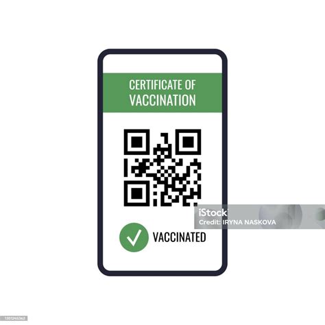 Qr 코드와 통과 확인 표시 백신 접종과 휴대 전화 화면에 예방 접종의 인증서 백신접종에 대한 스톡 벡터 아트 및 기타 이미지