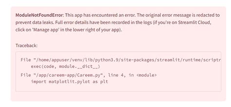 unable to resolve error community cloud streamlit