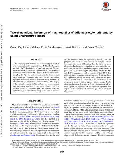pdf two dimensional inversion of mt rmt data by using unstructured mesh