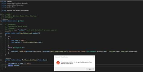 Getting The System Cannot Find File Specified When Creating Unit Test Dataminer Dojo