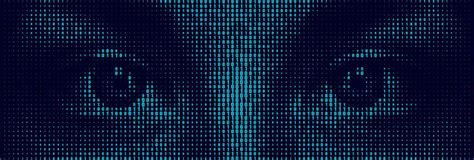 Halftone Letter Binary Code Pattern Forming A Pair Of Eyes Coding Language Symbols Forming A