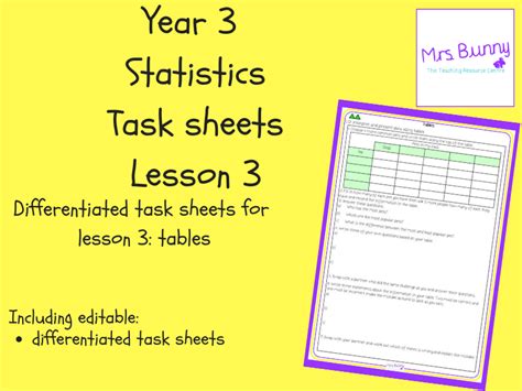 3 Statistics Tables Task Sheets Y3 Teaching Resources