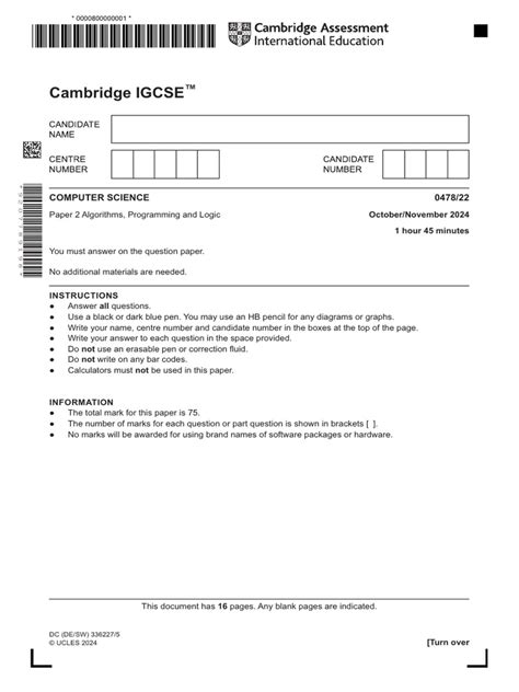 Igcse Oct Nov 2024 0478 Pdf Algorithms Computer Science