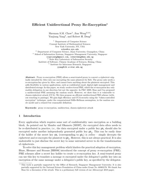 Pdf Efficient Unidirectional Proxy Re Encryption