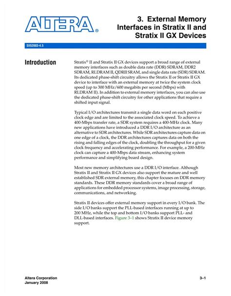 External Memory Interfaces In Stratix Ii And Stratix Ii Gx Altera