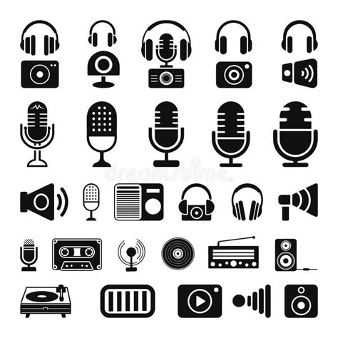 Music And Sound Icon Set Containing A Play And Pause Button Microphone Speaker Equalizer