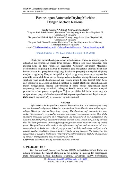 Pdf Perancangan Automatic Drying Machine Dengan Metode Rasional