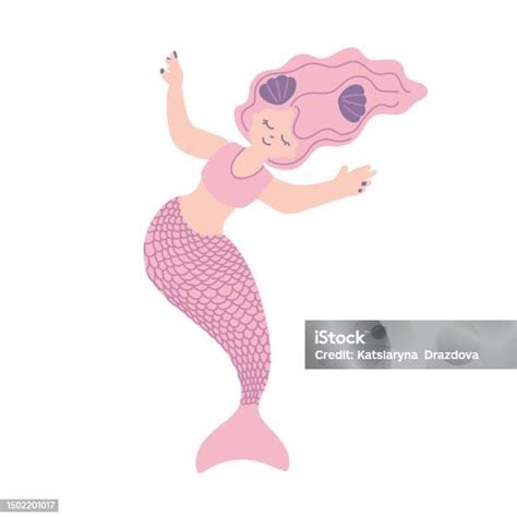 티셔츠와 직물 또는 어린이 패션 작품 어린이 책에 대한 예쁜 인어 현대적인 스타일의 패션 일러스트레이션 그리기 귀여운 인어공주