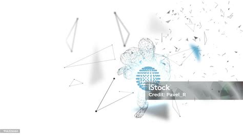 개념적 추상 남자 세계 세계를 보유 하고있다 입자 삼각형 점 선 연결 인공 지능 개념입니다 첨단 기술 벡터 디지털 배경입니다