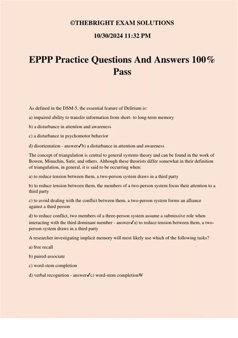 Eppp Practice Questions And Answers 100 Pass Eppp Stuvia Us