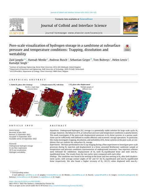 Pdf Pore Scale Visualization Of Hydrogen Storage In A Sandstone At