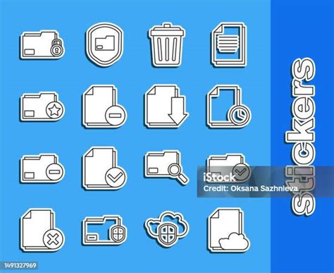 Set Line Cloud Storage Text Document Document Folder And Check Mark