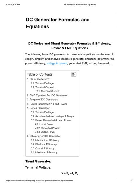 Dc Generator Formulas Pdf