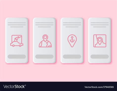 Set Line City Map Navigation Location Globe Vector Image