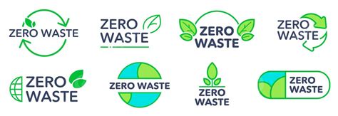 Zero Waste Eco Friendly Logos Set Green Plastic Recyclable Vector