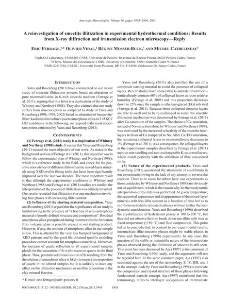 Pdf A Reinvestigation Of Smectite Illitization In Experimental Hydrothermal Conditions