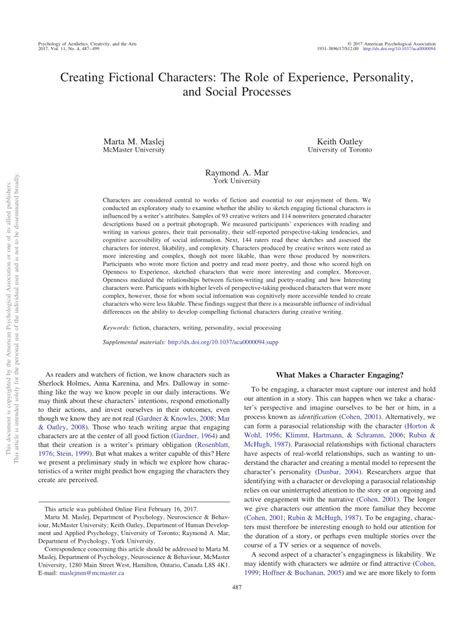Pdf Creating Fictional Characters The Role Of Experience Personality And Social Processes