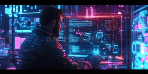 A Cyberpunkstyle Image Depicts A Focused Coder Immersed In A Vibrant Digital World Illuminated
