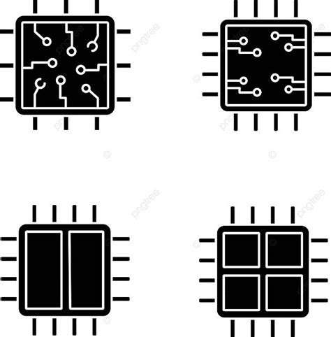 Processors Glyph Icons Set Digital Integrated Multi Core Vector Digital Integrated Multi Core