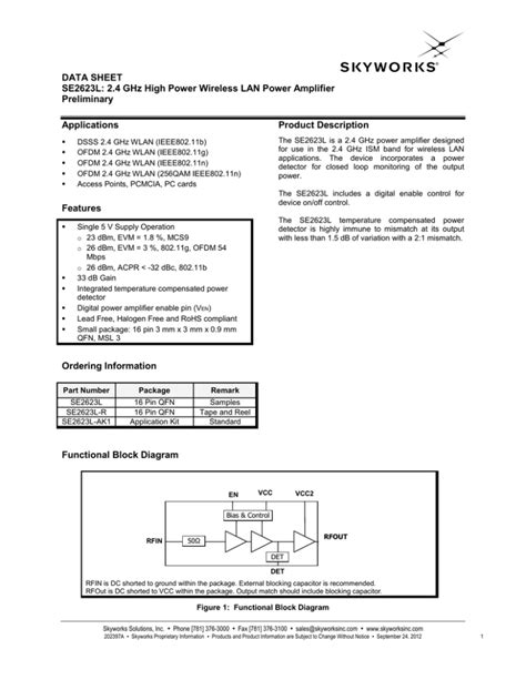 data sheet se2623l 2 4 ghz high power