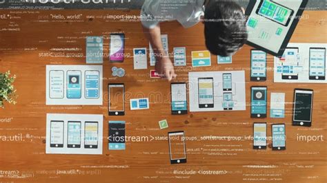 top view of business man looking ux ui design with coding prompt