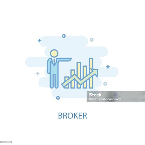 브로커 라인 개념입니다 간단한 선 아이콘 컬러 일러스트 브로커 기호 플랫 디자인입니다 Ui Ux에 사용할 수 있습니다 거래자에 대한 스톡 벡터 아트 및 기타 이미지 Istock