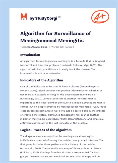 Algorithm For Surveillance Of Meningococcal Meningitis Free Essay Example Algorithm For Surveillance Of Meningococcal Meningitis Free Essay Example