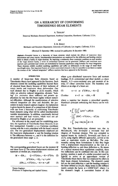 Pdf On Hierarchy Of Conforming Timoshenko Beam Elements